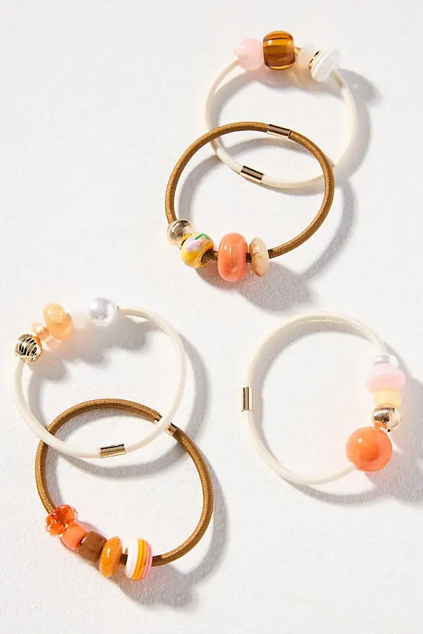 NWT Anthropologie Large Mixed Beaded Hair Ties or Wrist Bands, Set of 5, Peach Large Mixed Beaded Hair Ties, Set of 5 | Anthropologie main image 2