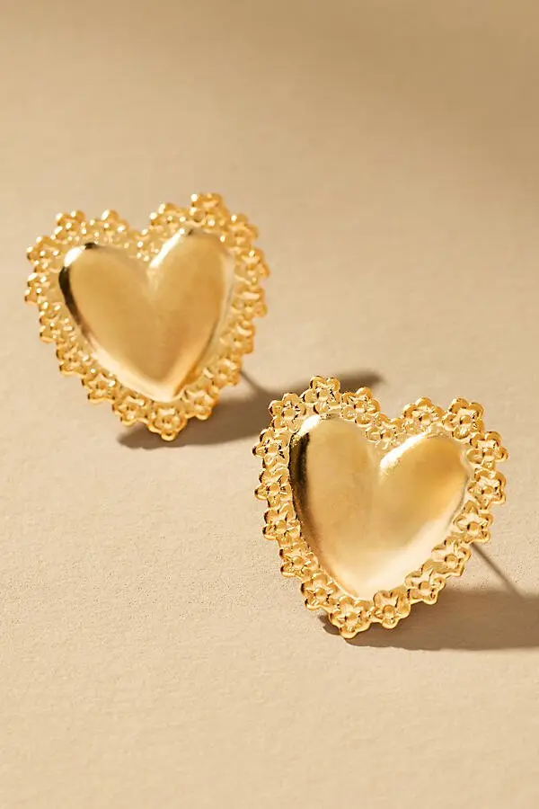 THE PINK REEF Love Heart Stud Earrings - Gold