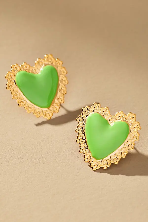 THE PINK REEF Love Heart Stud Earrings - Lime