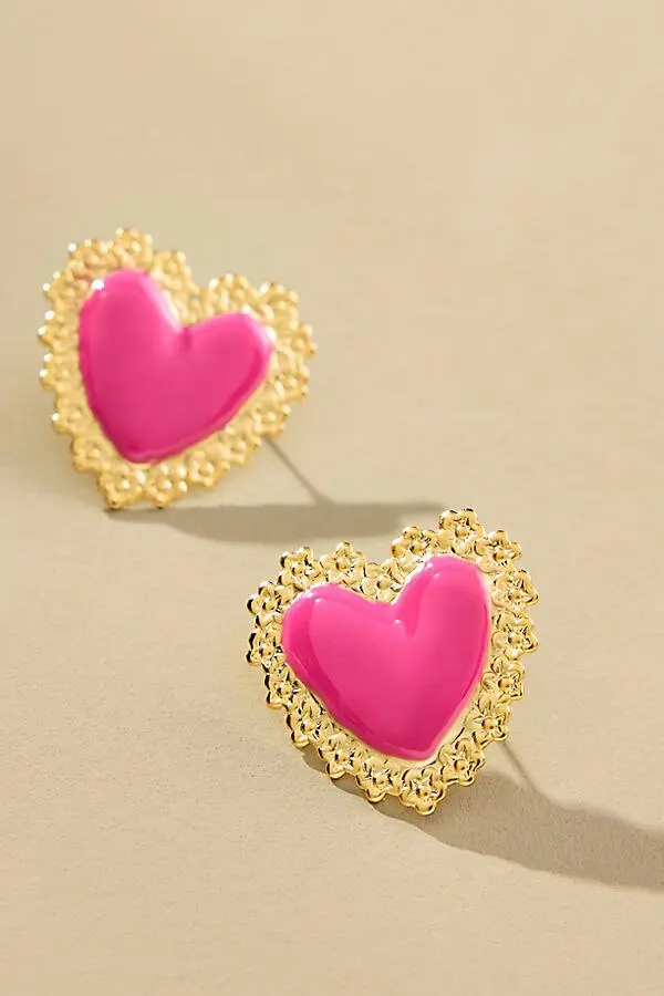 THE PINK REEF Love Heart Stud Earrings - Neon Pink