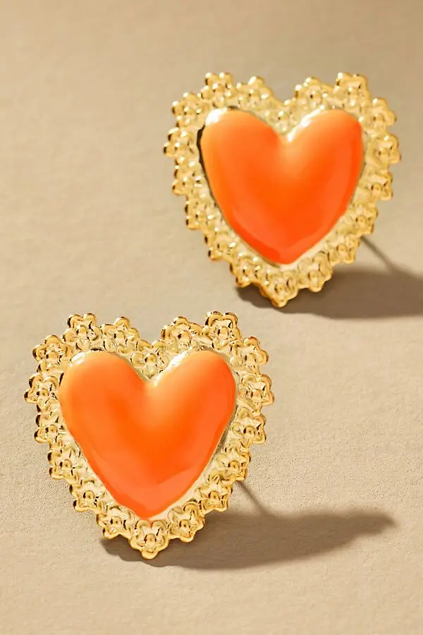 THE PINK REEF Love Heart Stud Earrings - Orange