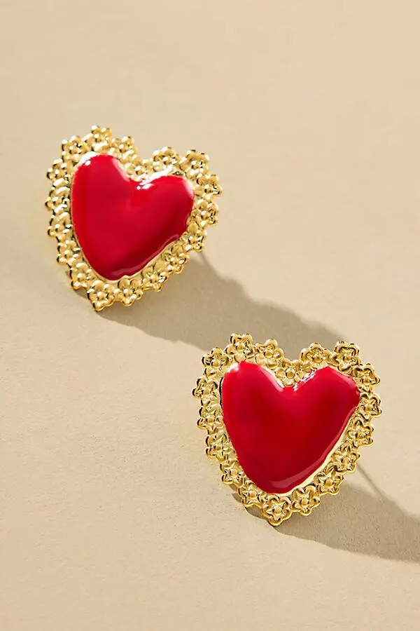 THE PINK REEF Love Heart Stud Earrings - Red