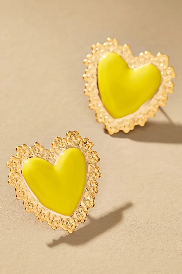 THE PINK REEF Love Heart Stud Earrings - Yellow