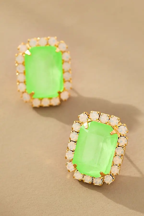 THE PINK REEF Neon Gem Stud Earrings - Lime