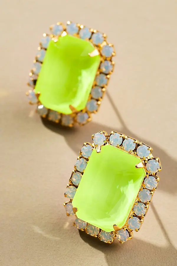 THE PINK REEF Neon Gem Stud Earrings - Neon Yellow