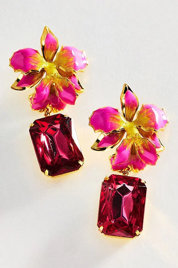 THE PINK REEF Vanilla Jewel Drop Earrings - Medium Pink