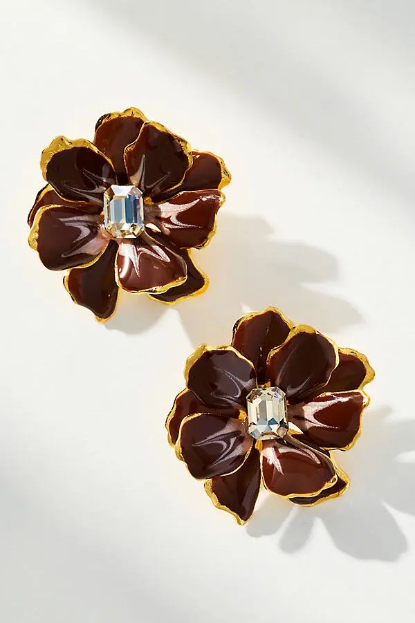 THE PINK REEF Handpainted Flower Stud Earrings - Brown