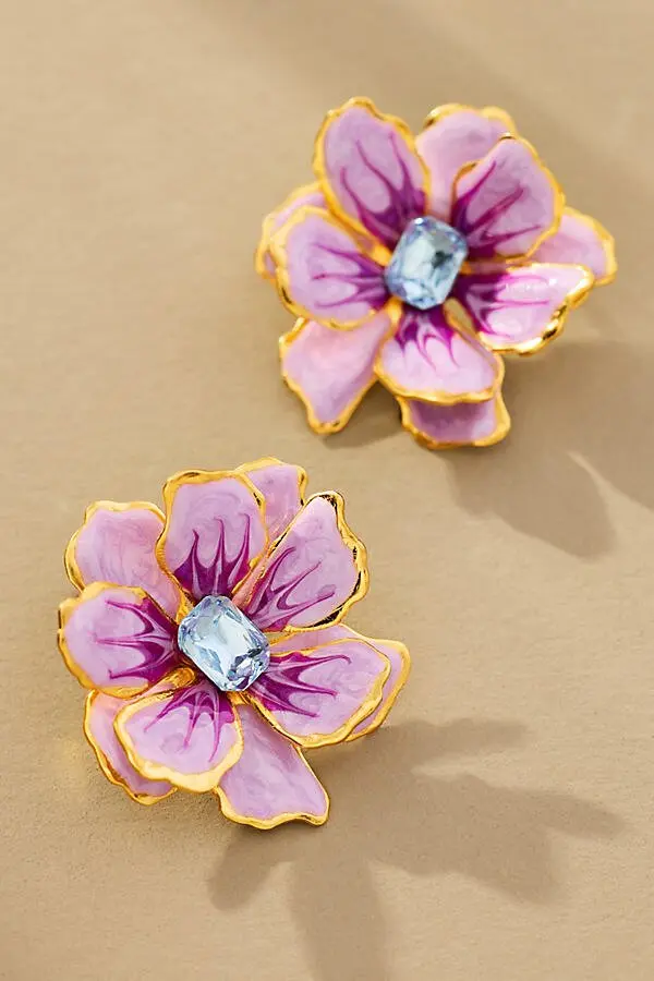 THE PINK REEF Handpainted Flower Stud Earrings - Lilac