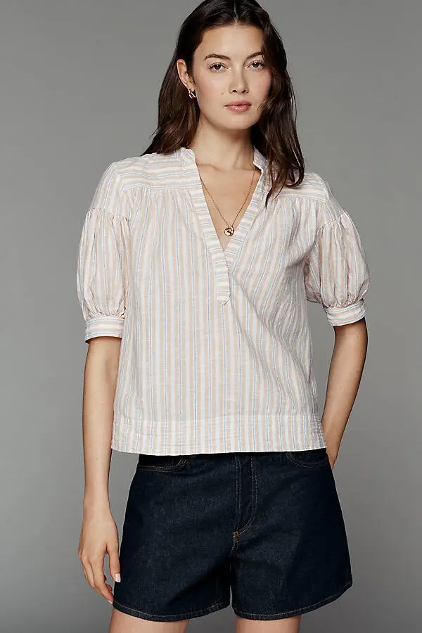 Anthropologie Darcey Popover Swing Top - Spring Latte Stripe