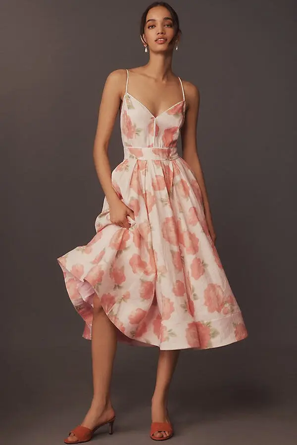 Bhldn Sophie Linen Fit & Flare Midi Dress In Pink Combo - 30% Off |  Editorialist