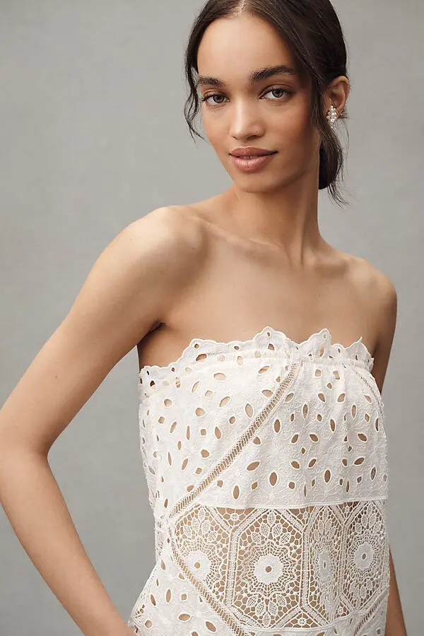 Bhldn Strapless Eyelet Column Maxi Dress - White