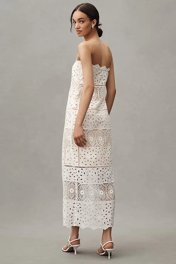 Bhldn Strapless Eyelet Column Maxi Dress - White
