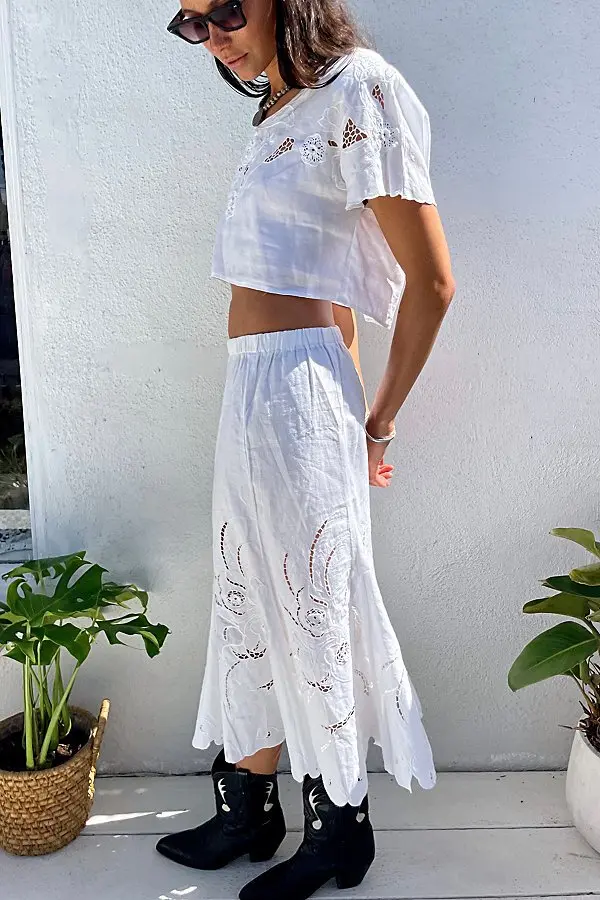 MADLY VINTAGE Reworked Cotton Embroidered Skirt Set