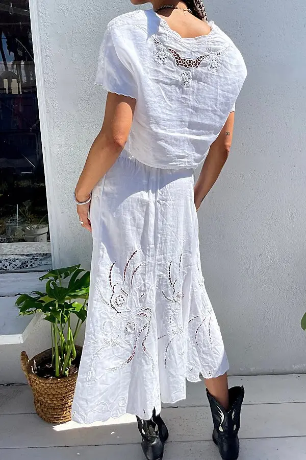 MADLY VINTAGE Reworked Cotton Embroidered Skirt Set