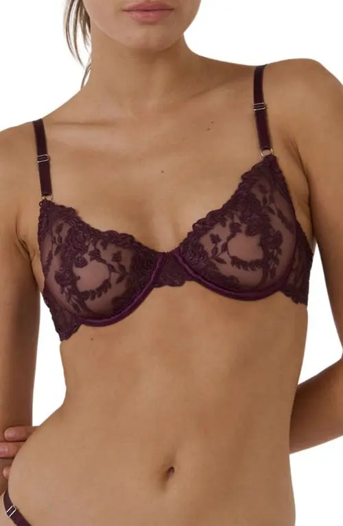 KAT THE LABEL Nicolette Embroide Underwire Bra - Raisin
