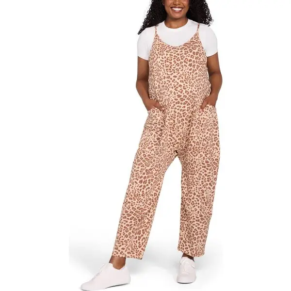 Motherhood Maternity Sleeveless Relaxed Fit Maternity Jumpsuit - Cheetah Print