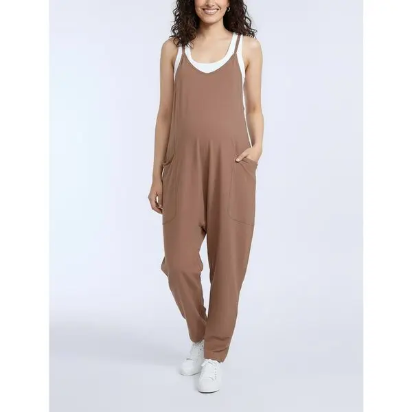 Motherhood Maternity Sleeveless Relaxed Fit Maternity Jumpsuit - Mocha Mousse