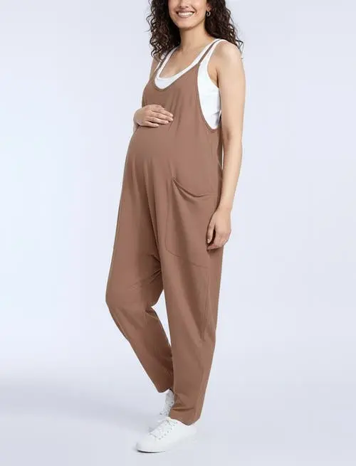 Motherhood Maternity Sleeveless Relaxed Fit Maternity Jumpsuit - Mocha Mousse