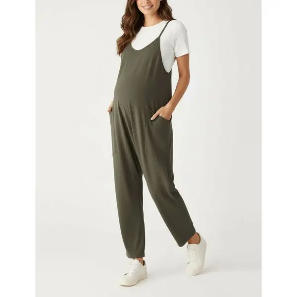 Motherhood Maternity Sleeveless Relaxed Fit Maternity Jumpsuit - Olive
