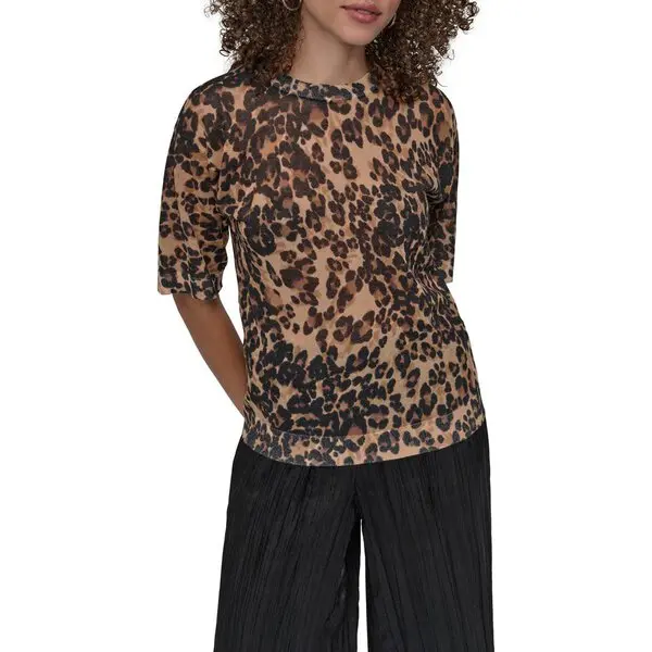 Dkny Cheetah Print Short Sleeve Sweater