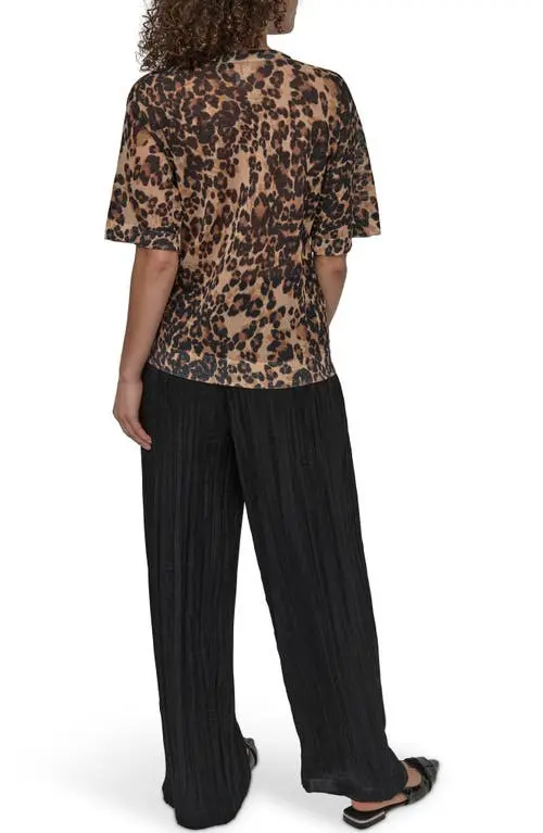 Dkny Cheetah Print Short Sleeve Sweater