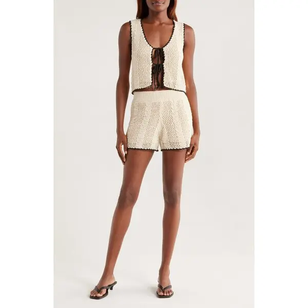 Elan Flowy Cotton-blend Cover-up Shorts - Natural/ Black Border