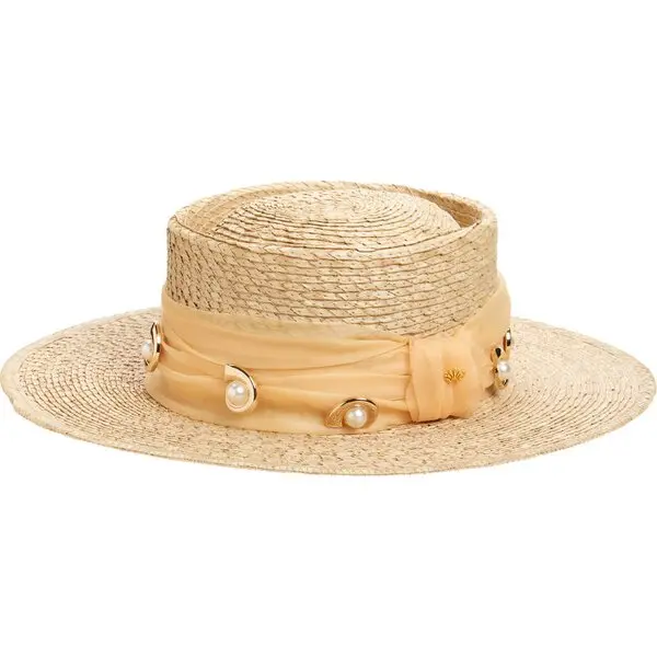 Lele Sadoughi Michelle Straw Hat With Faux Pearl Swirls - Natural