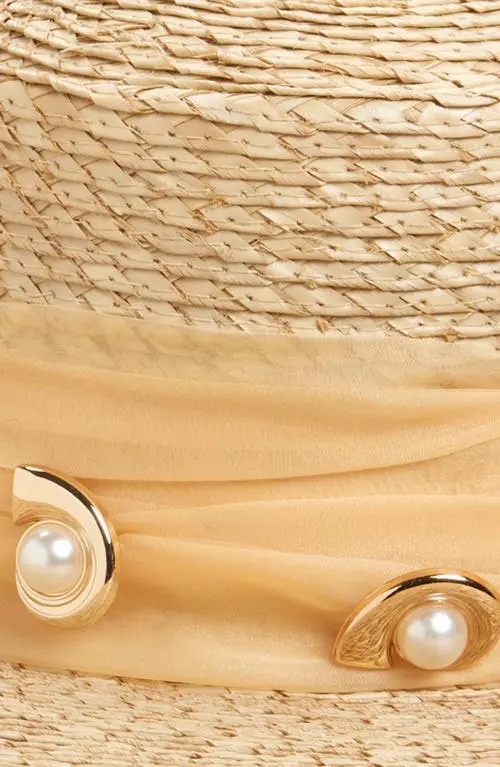 Lele Sadoughi Michelle Straw Hat With Faux Pearl Swirls