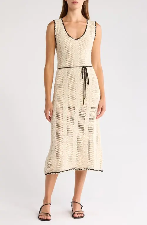 Elan Stripe Cotton Blend Midi Cover-up Dress - Natural Black Border