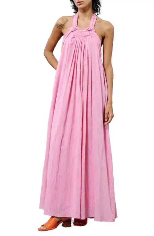 chinese dress ladies FRNCH Scarlet Stripe Button Collared Maxi Dress (Beige)