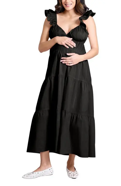Motherhood Maternity Ruffle Sleeve Tie-back Maternity Maxi Dress - Black