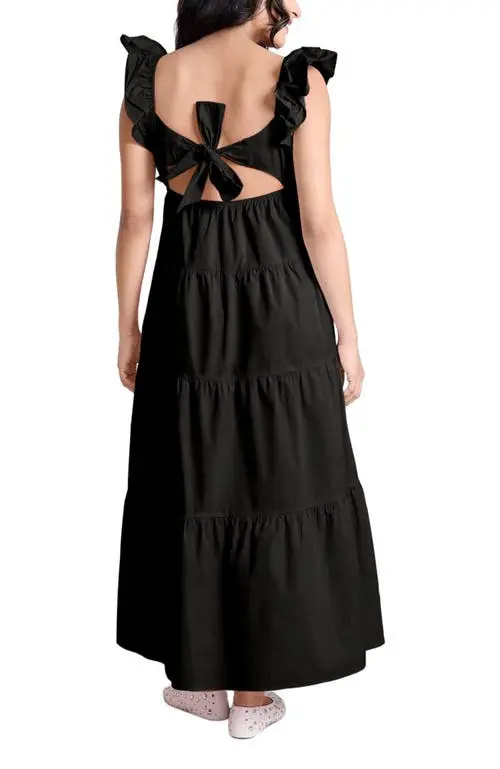 Motherhood Maternity Ruffle Sleeve Tie-back Maternity Maxi Dress - Black