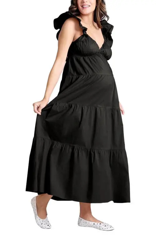 Motherhood Maternity Ruffle Sleeve Tie-back Maternity Maxi Dress - Black
