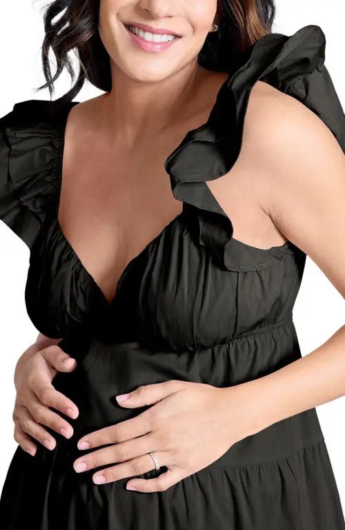 Motherhood Maternity Ruffle Sleeve Tie-back Maternity Maxi Dress - Black