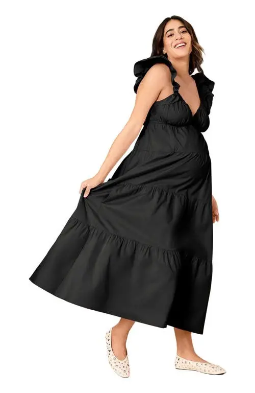 Motherhood Maternity Ruffle Sleeve Tie-back Maternity Maxi Dress - Black