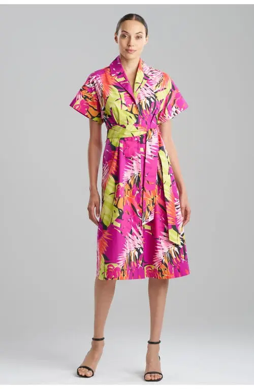 Natori Palm Cotton Poplin Shirt Dress