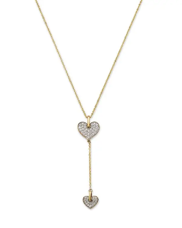 Bloomingdale'S Diamond Double Heart Lariat Pendant Necklace 0.45 Tcw - Yellow Gold