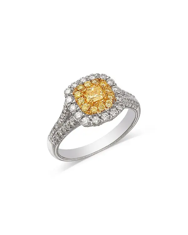 Bloomingdale'S Diamond Cushion Halo Ring 0.9 Tcw In 18k Gold - White/yellow