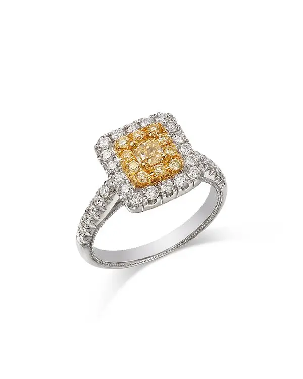 Bloomingdale'S Diamond Cushion Halo Ring 1.08 Tcw In 18k Yellow And White Gold - White/yellow