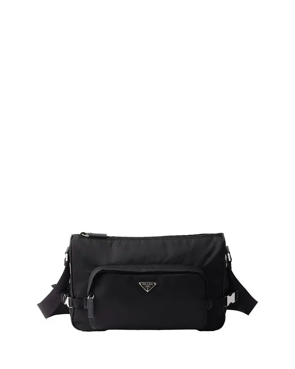 Prada Large Re-nylon And Saffiano Leather Shoulder Bag - Black