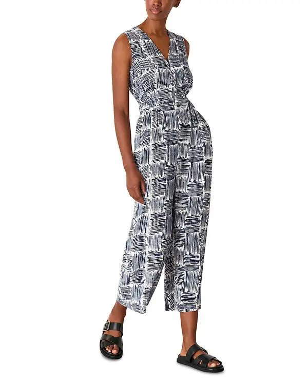 Whistles Hatched Squares Jumpsuit - Navy/multi
