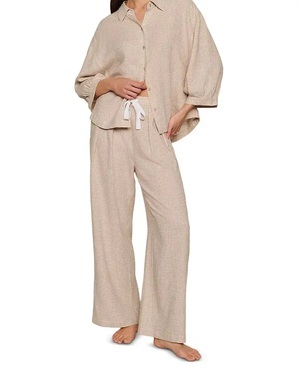Eberjey Linen Blend Relaxed Pajama Pants - Gingham White/warm Taupe