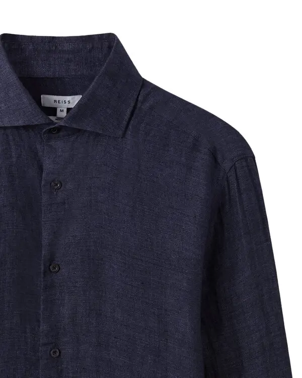 REISS Linen Slim Fit Shirt - Navy