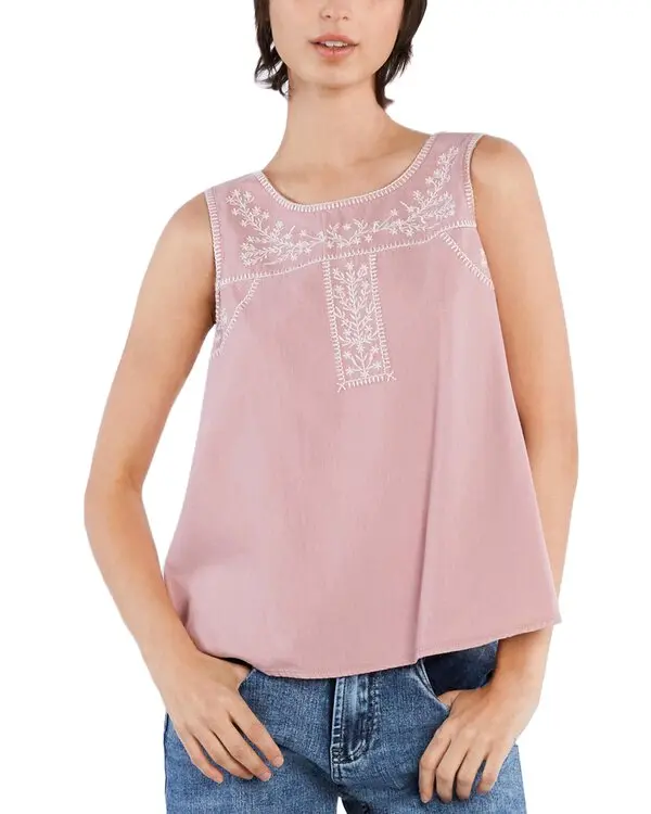 BILLY T Floral Embroidery Tank Top - Pale Mauve