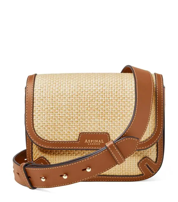 ASPINAL OF LONDON Leather Raffia-front Ella Cross-body Bag