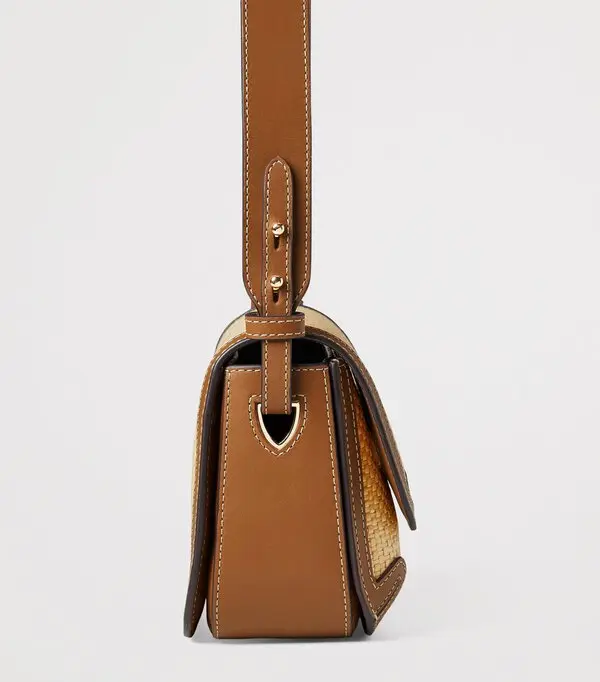 ASPINAL OF LONDON Leather Raffia-front Ella Cross-body Bag
