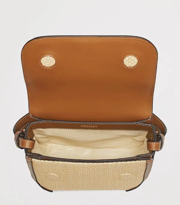 ASPINAL OF LONDON Leather Raffia-front Ella Cross-body Bag
