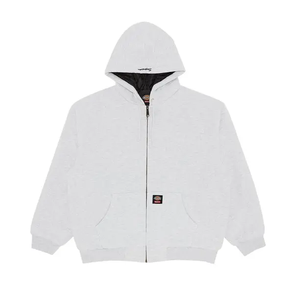 Supreme Quilted Lined Zip Up Hooded Sweatshirt - Grey