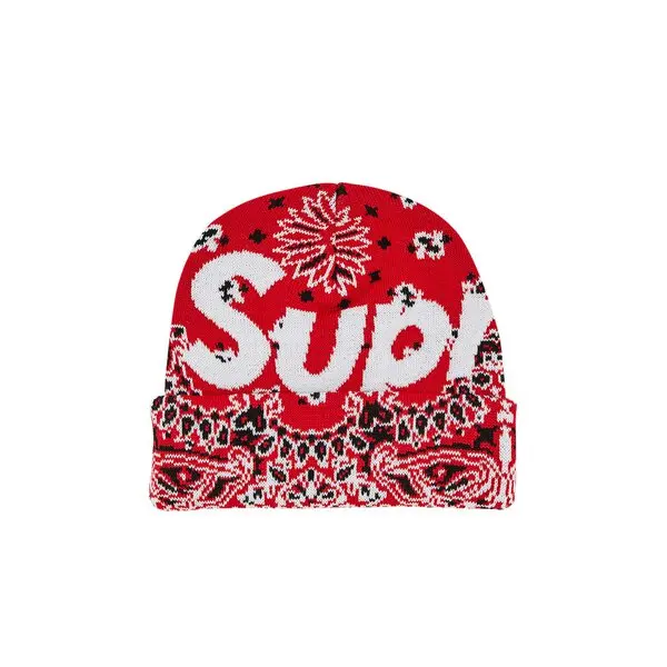 Supreme Bandana Big Logo Beanie - Red