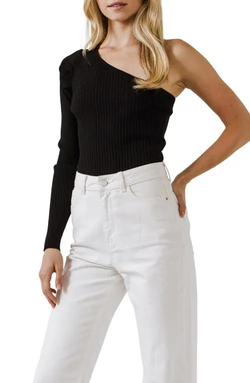 Endless Rose One-shoulder Ribbed Knit Crop Top